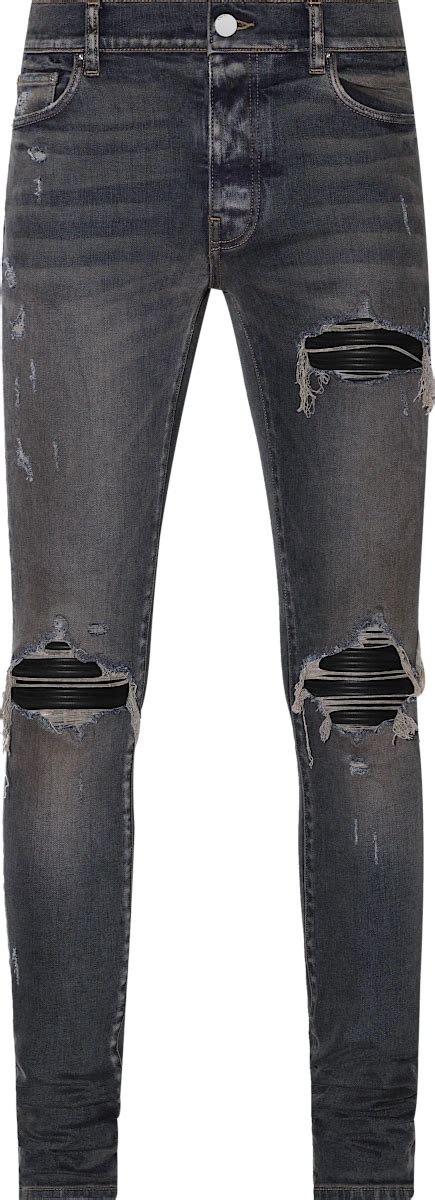 Amiri Dark Indigo And Black Leather Mx1 Jeans Inc Style
