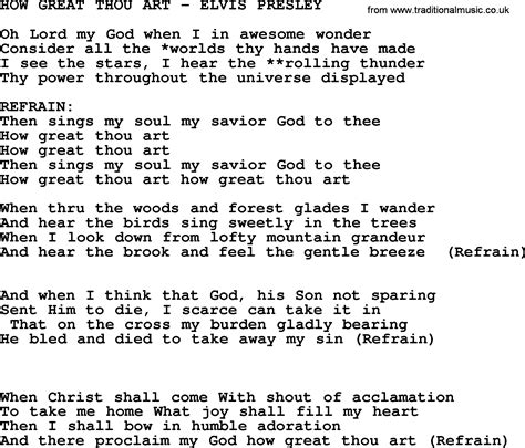 How Great Thou Art Elvis Presley Txt By Elvis Presley Lyrics And Chords