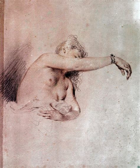 Woman Naked Arm Raised By Jean Antoine Watteau