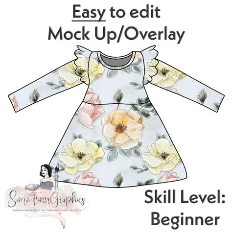 Flutter Sleeve Dress Mock Up Long Sleeve Dress Mock Up Digital Mock