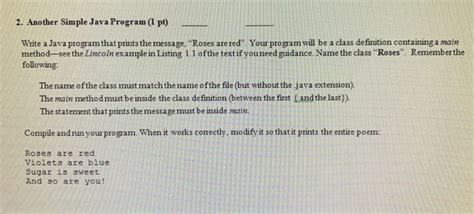 Solved 2 Another Simple Java Program 1 Pt Write A Java
