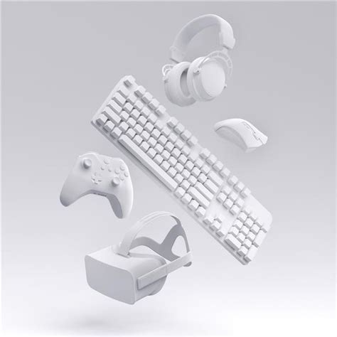 چرخ دنده های پرنده گیمر مانند ماوس صفحه کلید جوی استیک هدست هدست واقعیت مجازی در پس زمینه میز