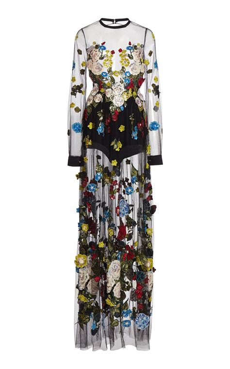 Elie Saab Embroidered Tulle Maxi Dress Fr 36 Only Floral Editorialist