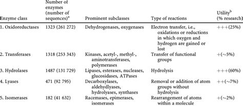 1 Main Enzyme Classes According To The Enzyme Commission