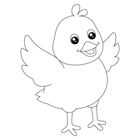 Una linda y divertida página para colorear de un pollito de granja
