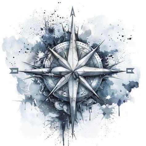 Gothic Compass Rose Surrounded By Storm Clouds And Stars Gothic Tattoo Geometric Line Tattoo