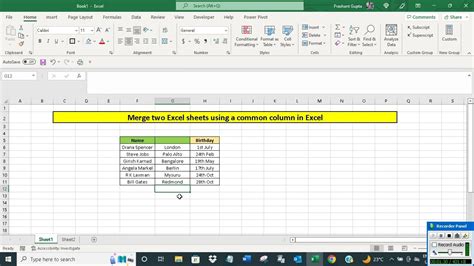 Merge Two Excel Sheets Using A Common Column Youtube