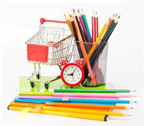 Premium Photo Shopping Cart With Copybooks