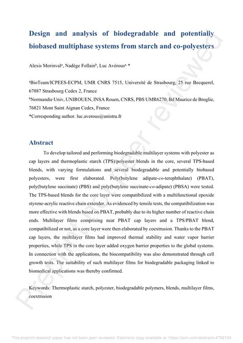 Pdf Design And Analysis Of Biodegradable And Potentially Biobased