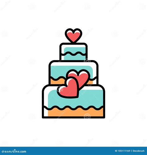 Ligne Icônes Symbole De Gâteau De Mariage Damour Graphisme De Vecteur