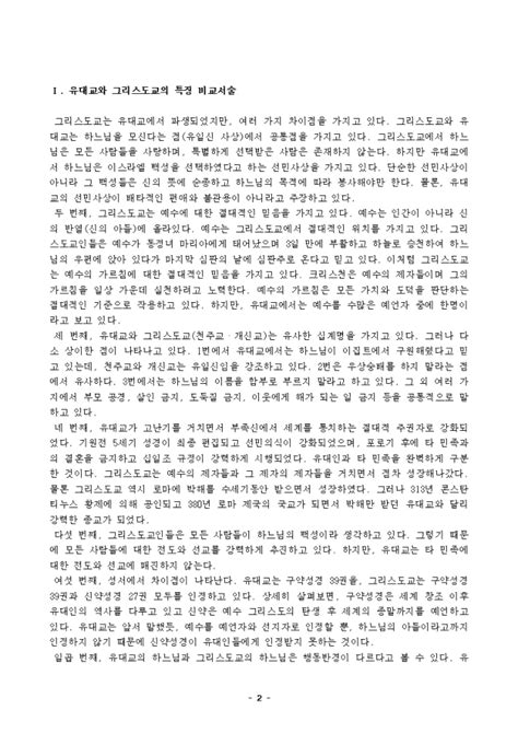 1 교재와 강의 4 5장을 공부하고 유대교와 그리스도교의 특징을 비교서술합니다 A4 용지 1 5페이지 25점 2 교재와 강의 7 8장을 공부하고 힌두교와 불교의