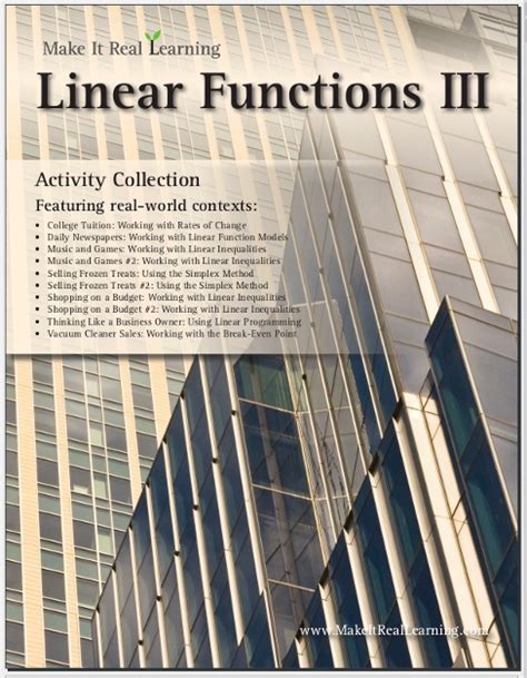 Make It Real Learning Linear Functions 3 Workbook For High School Algebra