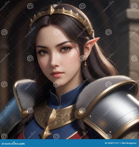 Fantasy Portrait Of Elven Warrior Princess With Armor And Golden Crown