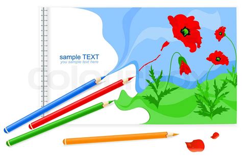 Vector Tegning Bog Med Valmuer Og Blyanter Stock Vektor Colourbox