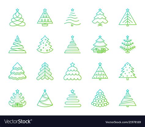 Christmas Tree Simple Color Line Icons Set Vector Image
