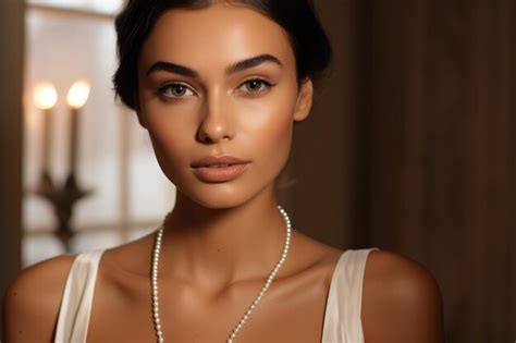 Premium Ai Image Closeup Of Beautiful Woman With Pearl Necklace Ai