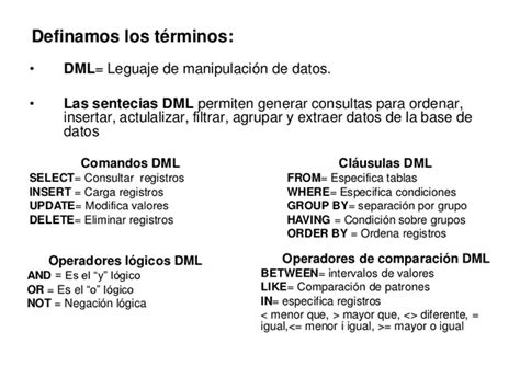 base de datos sql sentencias dml