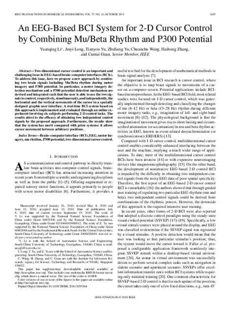 pdf an eeg based bci system for 2 d cursor control by combining mu