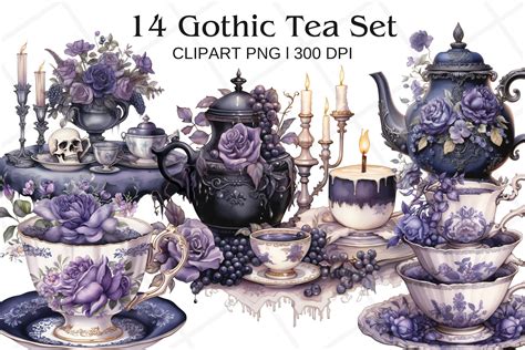 gothic halloween tea time watercolor graphic by rabbyx · creative fabrica