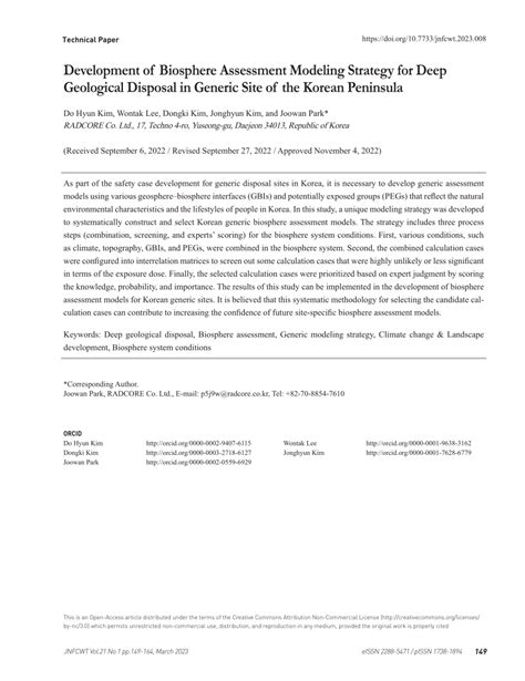 Pdf Development Of Biosphere Assessment Modeling Strategy For Deep