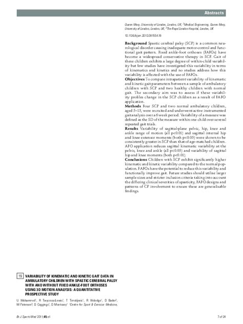 Pdf Variability Of Kinematic And Kinetic Gait Data In Ambulatory