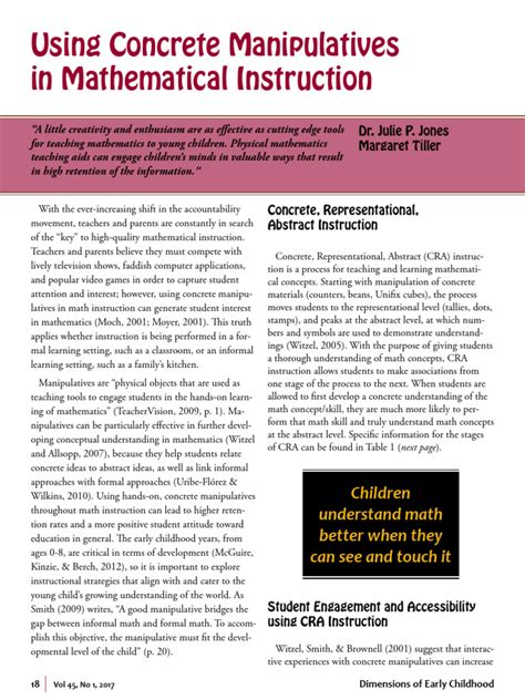 using concrete manipulatives in mathematical instruction pdf