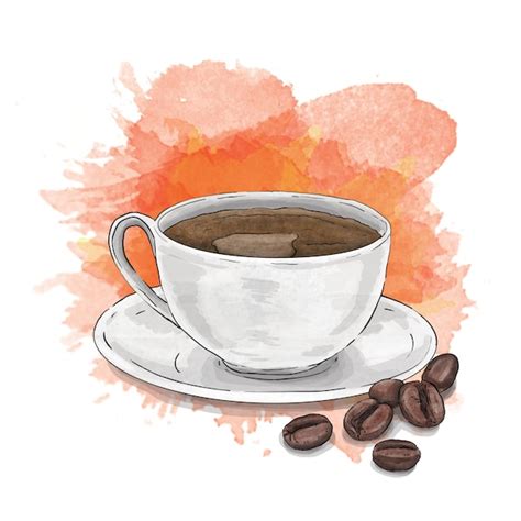 Tasse Kaffee Und Kaffeebohnen Zeichnen Premium Vektor