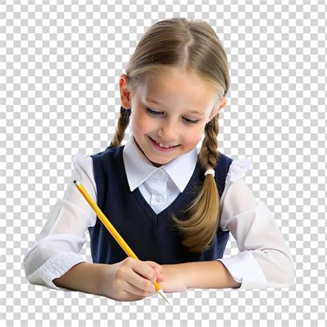 Une Jolie Petite Fille écrivant Dans Un Cahier Isolé Sur Un Fond