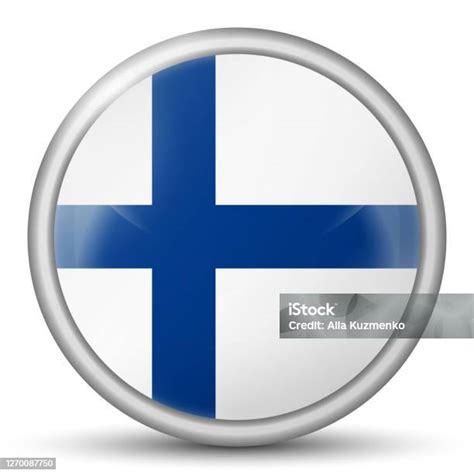 핀란드의 국기와 유리 빛 공 둥근 구 템플릿 아이콘 핀란드 국가 상징 흰색 배경에 강조 표시된 광택 사실적 공 3d 추상 벡터 일러스트레이션 큰 거품 3차원 형태에 대한