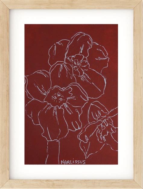 Narcissus Line Drawing Acrylic Painting On Watercolor Paper Etsy