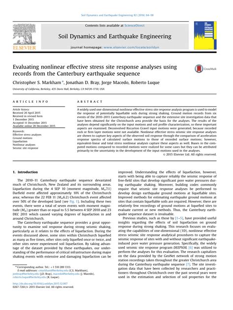 PDF Evaluating Nonlinear Effective Stress Site Response Analyses Using Records From The