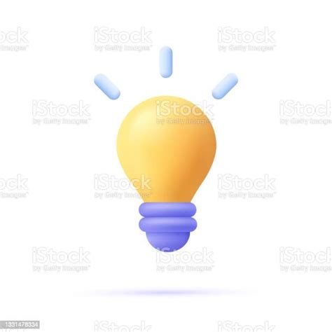 3d 만화 스타일 최소한의 노란색 전구 아이콘 아이디어 솔루션 비즈니스 전략 개념 3차원 형태에 대한 스톡 벡터 아트 및 기타 이미지 3차원 형태 전구 아이콘