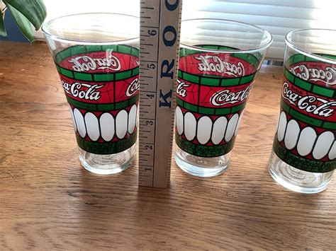 Four Vintage Stained Glass Coke Glassesvintage Red And Green Etsy