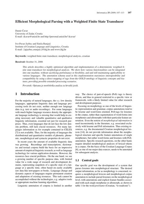 PDF Efficient Morphological Parsing With A Weighted Finite State