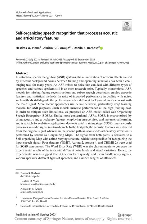 Self Organizing Speech Recognition That Processes Acoustic And