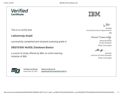 Lakkamraju Anjali On Linkedin Nosql Database Edx Ibm Learninganddevelopment