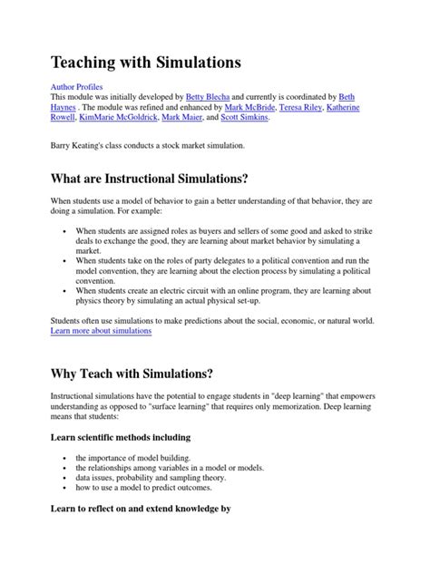 Teaching With Simulations What Are Instructional Simulations Pdf Simulation Scientific