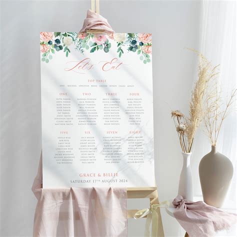 Watercolour Roses And Eucalyptus Table Plan Splendid Swan