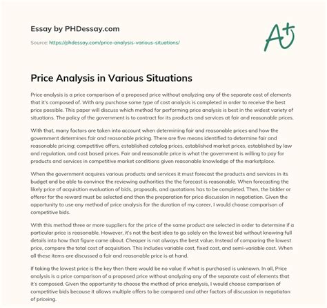 Price Analysis In Various Situations Essay Example 400 Words