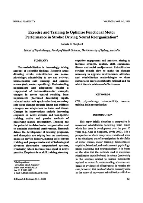 Pdf Exercise And Training To Optimize Functional Motor Performance In