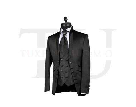 5083 1 4 Piece Black European Model Tuxedo With Tie Chain Vest And