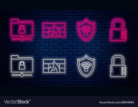 Set Line Firewall Security Wall Shield Royalty Free Vector