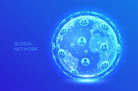 글로벌 네트워크 연결 지구 지구 그림입니다 추상 다각형 행성 낮은 폴리 디자인 글로벌 비즈니스의 개념 블루 미래 인터넷 연결 배경 벡터 일러스트레이션 0명에 대한 스톡 벡터