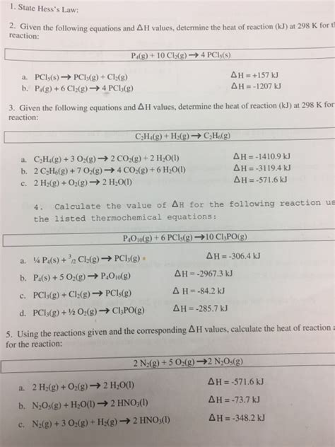 solved state hess s law given the equations and delta h