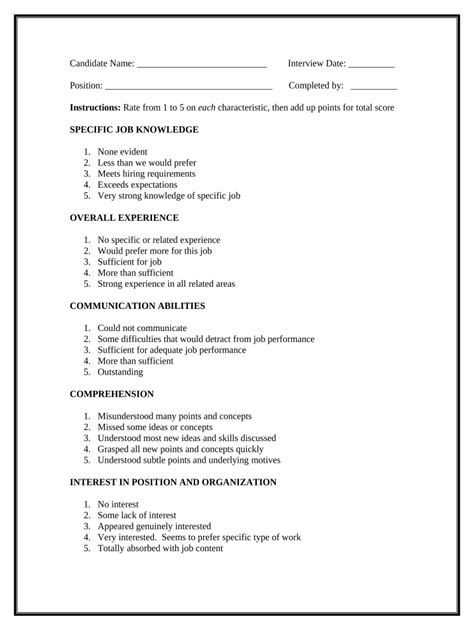 Interview Score Sheet Doc Template Pdffiller