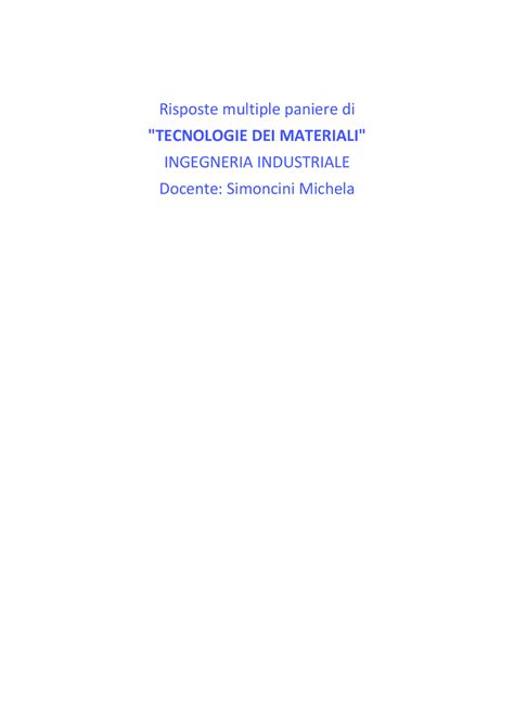 Risposte Multiple Paniere Di Tecnologie Dei Materiali Ecampus Prof