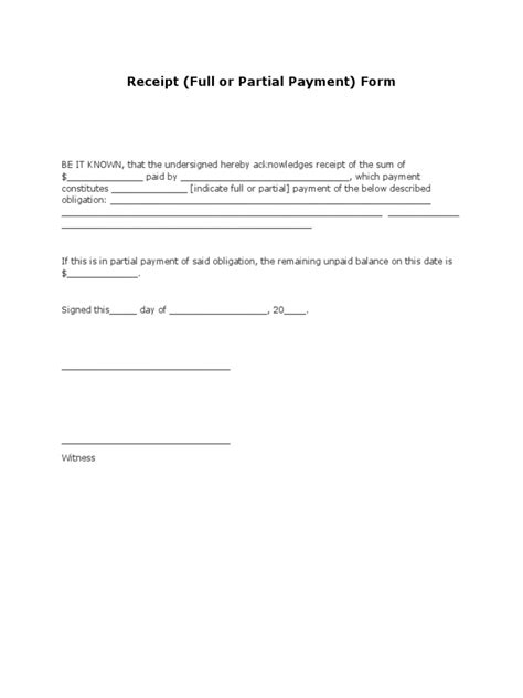 Receipt Full Or Partial Payment Form Pdf