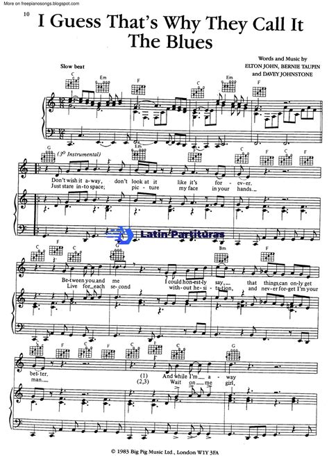 Elton John I Guess Thats Why They Call It The Blues Latin Partituras