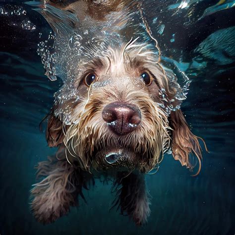 Primer Plano Gran Angular Foto Submarina Resultado De Un Perro Bajo El