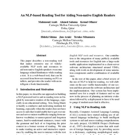An Nlp Based Reading Tool For Aiding Non Native English Readers Acl